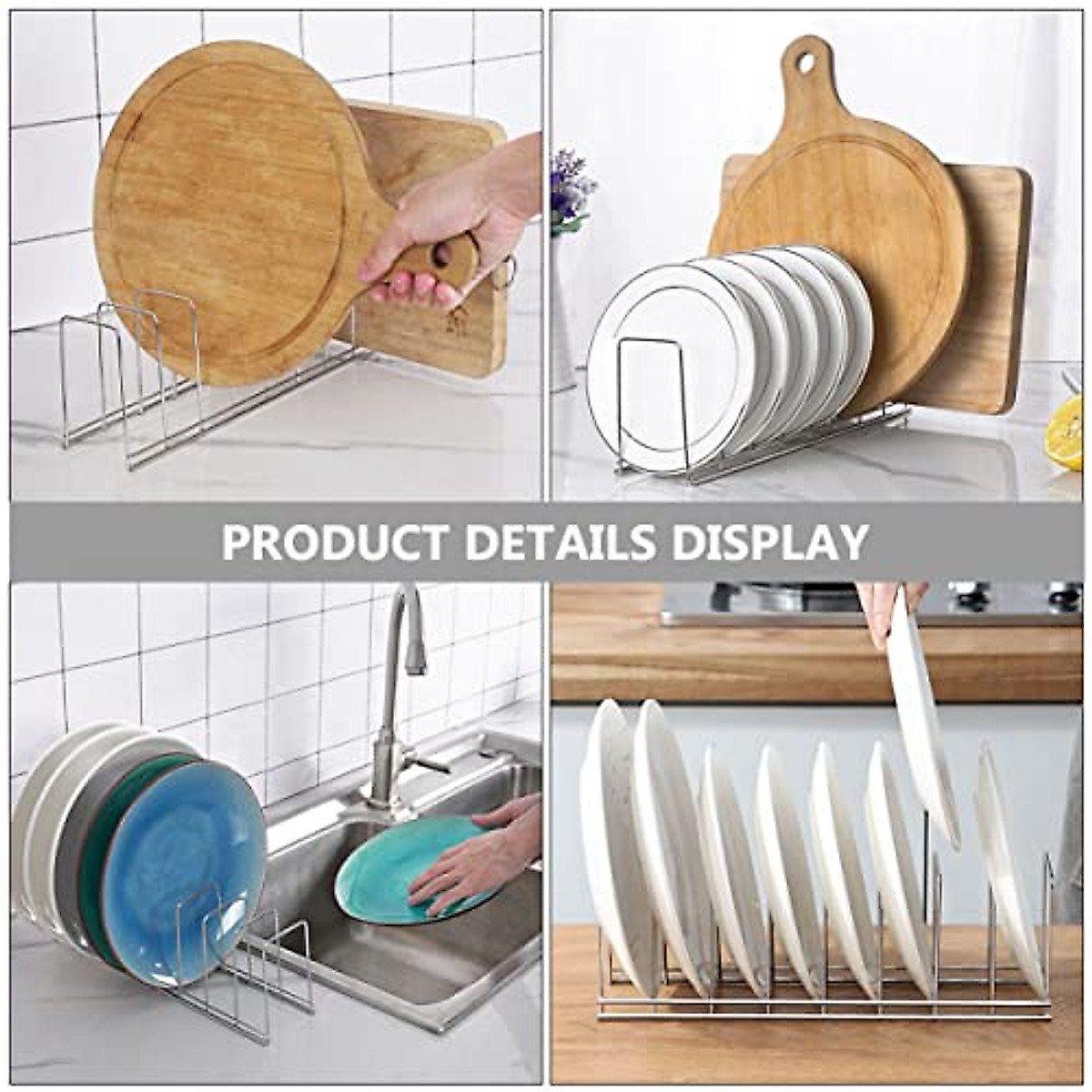 CIYODO 2pcs Dish Drainer Chopping Board Organizer Stand Pan Lid Cover Holder Pantry and Cabinet Organizer Stainless Steel Cookware Stainless Steel Serving Utensils Metal Cabinets Silver