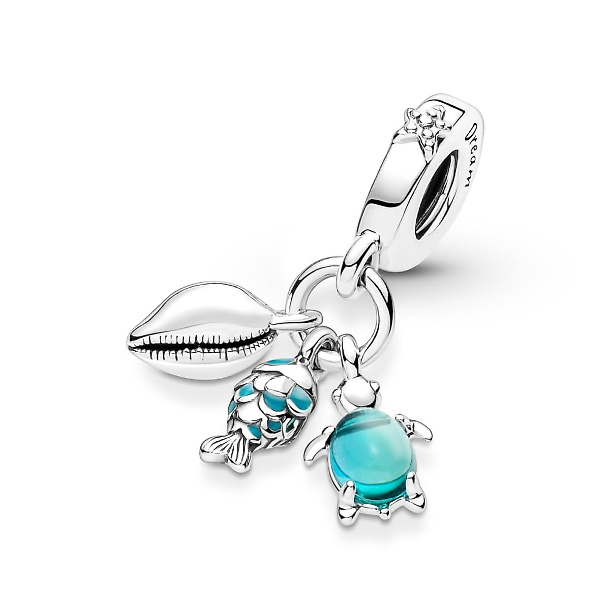 Pandora Fish, Sea Turtle & Conch Triple Dangle Charm Bracelet Charm Moments Bracelets - Stunning Women's Jewelry - Made with Sterling Silver & Enamel