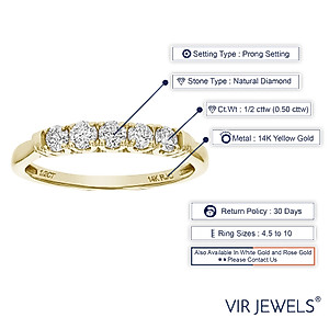 VIR JEWELS 1/2 cttw 5 Stone Diamond Ring Engagement Bridal in 14K Yellow Gold Round Prong Size 7
