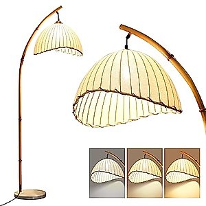 ZSIDA Vintage Imitated Bamboo Floor Lamp, Dimmable Standing Boho Arc Floor Lamp with Control, Decorative Curved Farmhouse Bamboo Floor Lamps,Creative Wood Lamp for Living Room Bedroom Home Decor