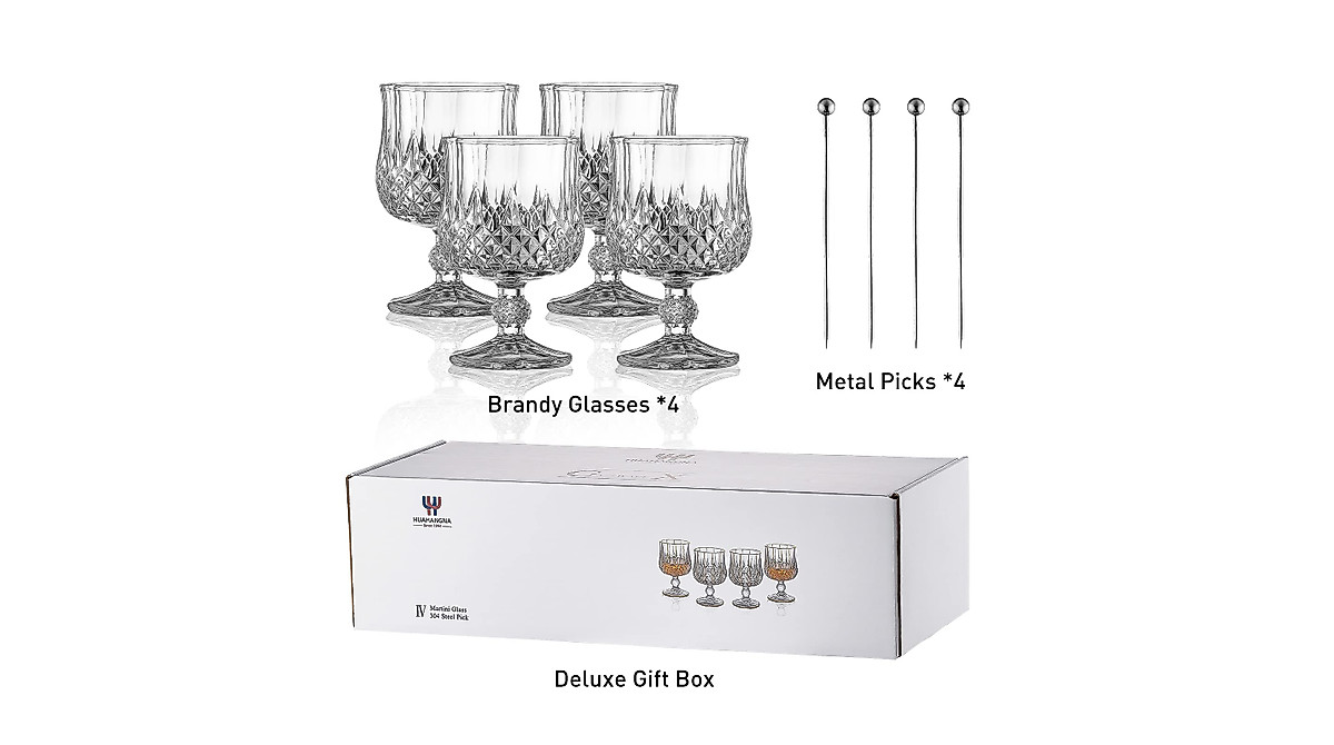 HUAHANGNA Brandy Snifter Set of 4 | Elegant Crystal Cocktail Glasses