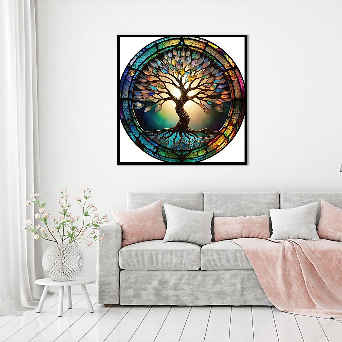 JFYHAB 5D Diamond Painting Kits Life of Tree Stained Glass DIY Diamond Full Round Drill Diamond Art Painting for Adults Tree Diamond Painting Full Drill Crystal Craft Kit for Wall Decor 12x12in