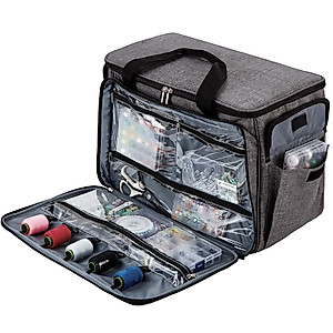 HOMEST Sewing Machine Carrying Case with Multiple Storage Pockets, Universal Tote Bag with Shoulder Strap Compatible with Most Standard Singer, Brother, Janome, Grey (Patent Design)