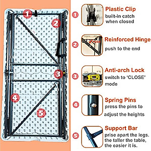 BOSOVEL 4ft Folding Table 3 Adjustable Height, 35 inch Height Portable Plastic Table for DJ Kitchen Party Camping Picnic Dining, Fold in Half w/Handle, White