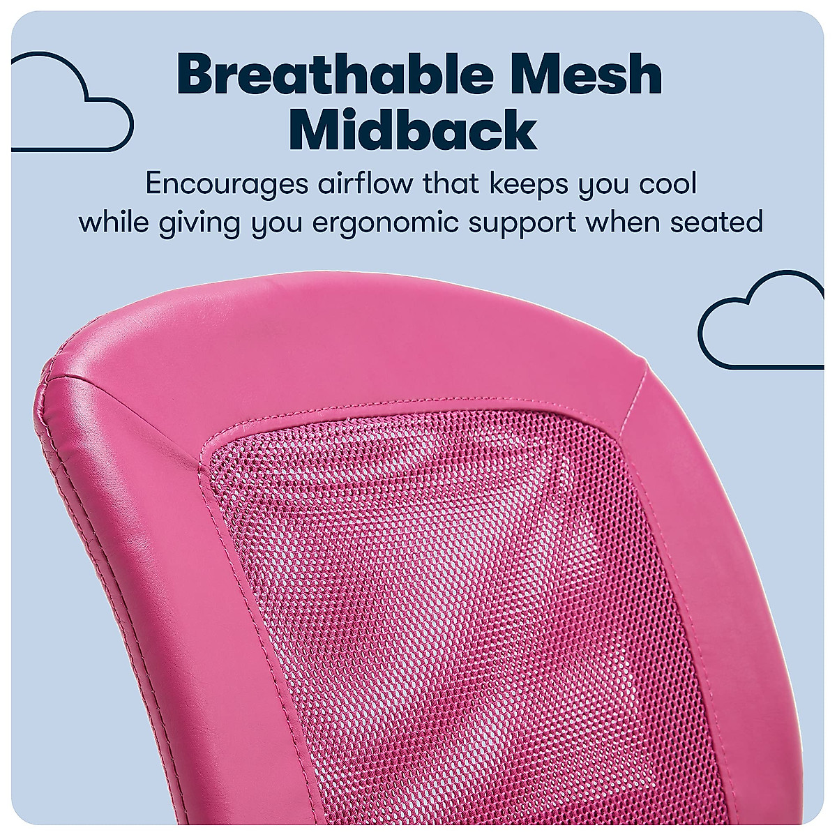 Serta Essential Armless Desk Chair Small TaskChair with Wheels, Breathable Mesh Back, SertaQuality Foam Cushion Seat for Comfort, Functional, Lightweight and Versatile, Task, Pink