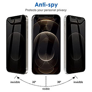 JETech Privacy Screen Protector for iPhone 12 Pro 6.1-Inch with Camera Lens Protector (Not for iPhone 12), Anti Spy Tempered Glass Film, 2-Pack Each