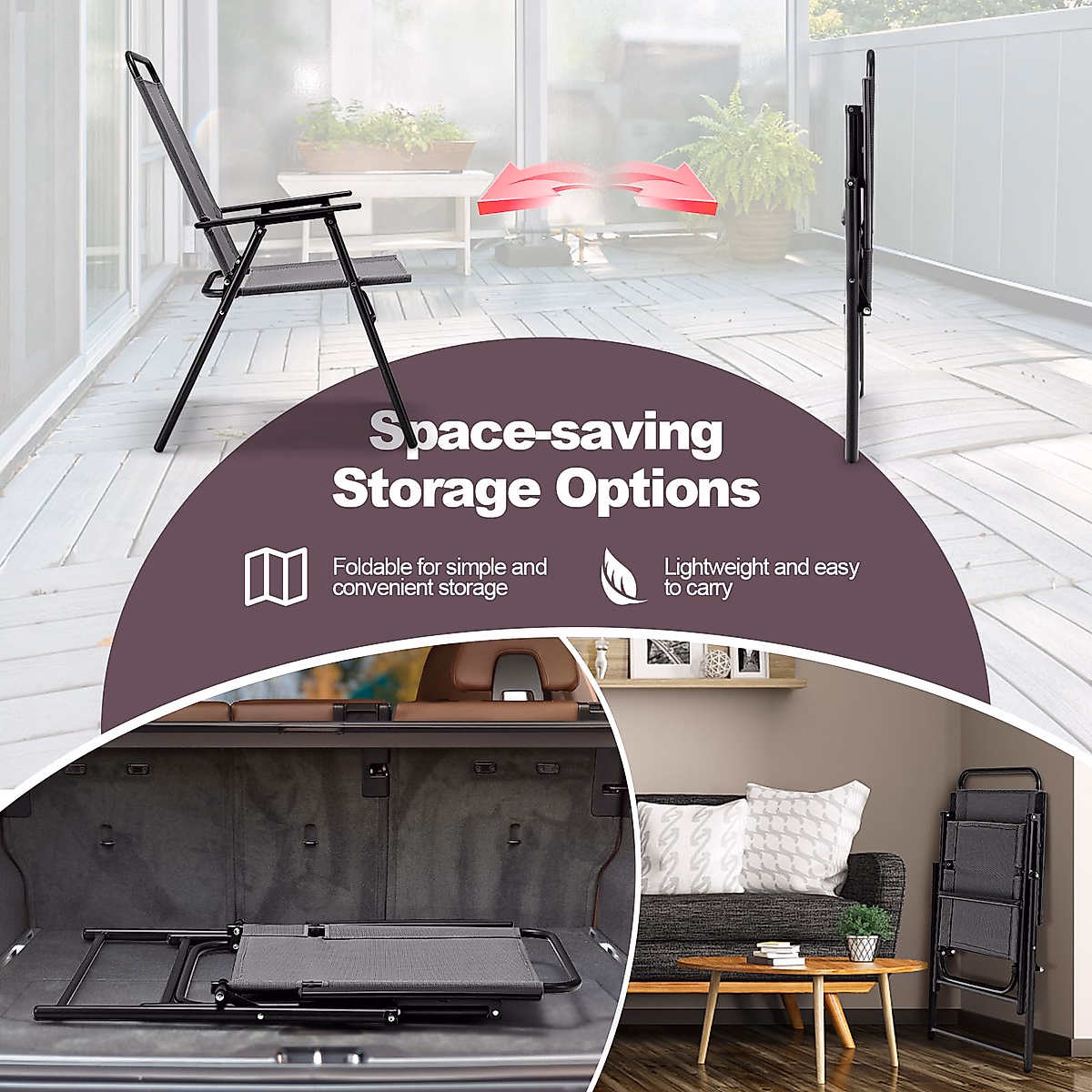 MAT EXPERT Folding Patio Chairs Set of 2, Portable Folding Chairs for Outside w/Metal Frame & High Back Support, Patio Lawn Chairs for Picnic, Camping, Beach, Backyard, Balcony, 330 lbs Capacity