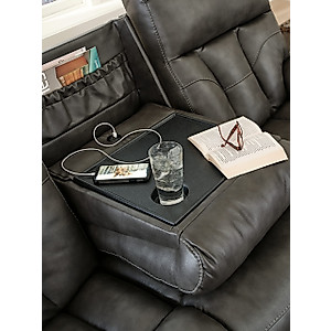Signature Design by Ashley Willamen Modern Tufted Faux Leather Reclining Sofa with a Drop Down Table, Dark Gray
