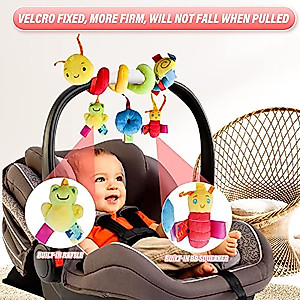 LIANGLIDE Baby Car Seat Toys Spiral Car Seat Toy Plush Activity Hanging Stroller Toys Crib Bassinet Mobile Toy with BB Squeaker and Rattles,Safety Newborn Toys Bee Frog Hanging Baby Carseat Toys