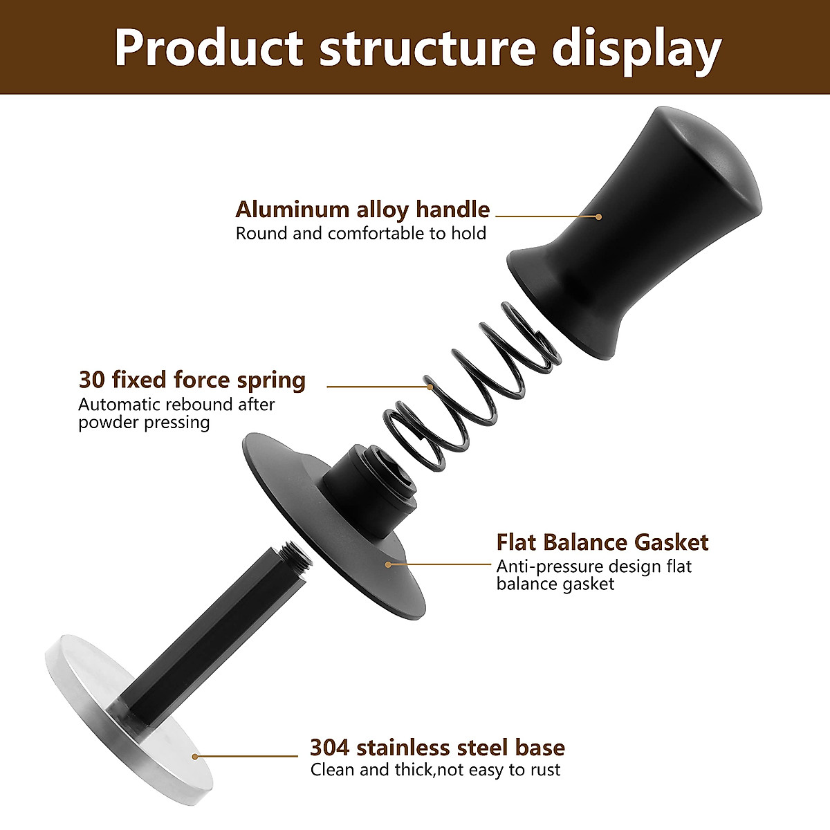 K COOL Coffee Tamper, Espresso Tamper, Premium Barista Tamper with Calibrated Spring, 100% Flat Stainless Steel Base Tamper for Espresso Coffee Machine (51mm, Black)