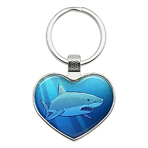 Great White Shark Realistic Keychain Heart Love Metal Key Chain Ring