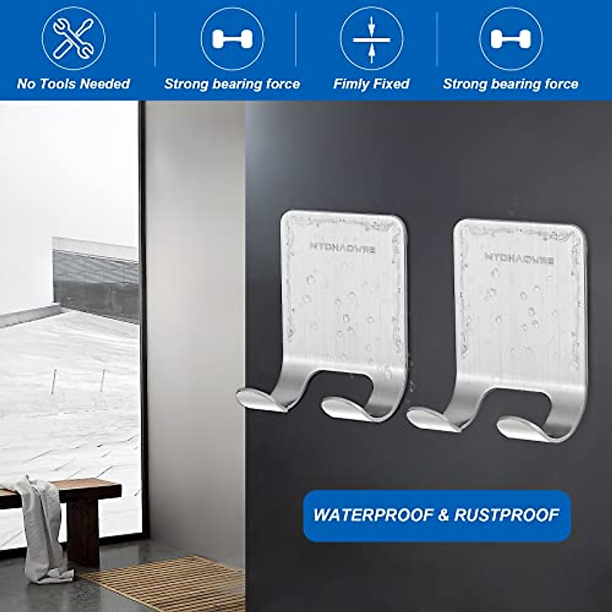 mydhadwre Razor Holder for Shower,Adhesive Shaver Hooks for Wall,Stainless Steel Towel Hooks for Bathroom, Waterproof Hangers for Robe Loofah Coat Keys Bag Plug