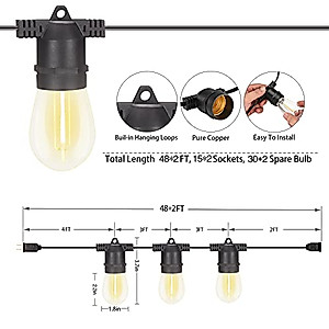 alitade 96FT LED Outdoor String Lights with Dimmer & Timer, Shatterproof IP65 Outdoor Lights for Patio Lights Outdoor Waterproof, Outside Lights for Outdoor Lighting, Hanging Backyard Porch Lights