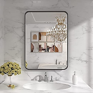 LOAAO Black Metal Framed Bathroom Mirror for Wall, 22X30 Inch Rounded Rectangle Mirror, Matte Black Bathroom Vanity Mirror Farmhouse, Anti-Rust, Tempered Glass, Hangs Horizontally or Vertically