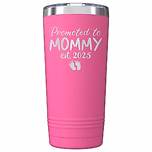 shop4ever Promoted to Mommy Est. 2025 Tumbler Insulated Tumbler 20 oz. with Lid, Stainless Steel Cups Travel Coffee Mug New Mom Pregnancy Announcement Gift (Pink)
