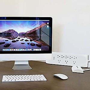 8 Outlet Surge Protector Power Strip with2 USB Charging Ports (2.4A), 6 + 4 FT Extension Cord with Straight Plug, 2400 Joules Overload Portection,Wall Mountable, ETL Listed, White