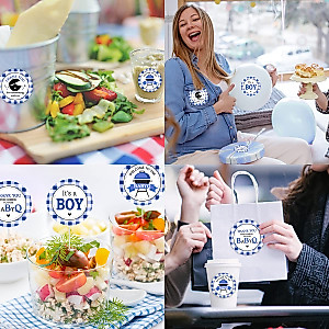 48PCS Baby Q Stickers, BBQ Baby Shower Decorations, Baby Que Baby Shower Stickers Party Favors Baby Q Thank You Stickers Blue Boy Baby Shower