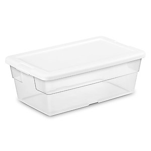 Sterilite 6 Quart Clear Plastic Stackable Storage Container Bin Box Tote with Snap-Close White Lid Organizing Solution for Home & Classroom, 60 Pack