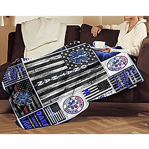 VTH GLOBAL Personalized Custom Name EMS EMT Paramedic Star of Life Thin White Line American Flag Appreciation Birthday Christmas Fleece Sherpa Blanket Bed Throw Size Tapestry Wall Hanging