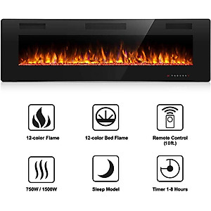 Antarctic Star 60 Inch Electric Fireplace in-Wall Recessed and Wall Mounted, Fireplace Heater and Linear Fireplace with Multicolor Flame, Timer, 750/1500W Control by Touch Panel & Remote