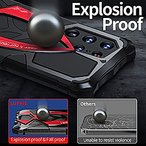 for Samsung S23 Ultra case Metal Hard Armor Compatible with Galaxy S23 Ultra 5G 2023 Phone case Cover case para Screw with Camera Protection Heavy Duty metalicas Military Grade (Black red)