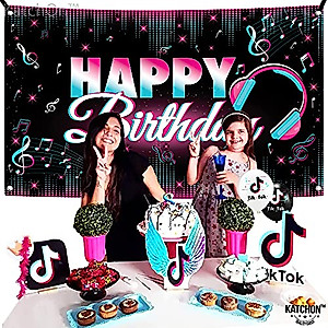 KatchOn, TIK Tok Backdrop Banner - Big, 72x44 Inch TIK Tok Party Decorations | TIK Tok Birthday Banner for TIK Tok Birthday Party Decorations | Teen Social Media TIK Tok Backdrop for Girls Birthday