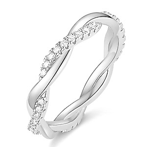 TIGRADE Women Eternity Ring Twisted Rope Cubic Zirconia Engagement Wedding Band Size 4-12, Silver, Size 7.5