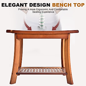 Jekruiet Teak Shower Chair Stool, 24 Inch Shower Bench Seat, Wooden Bathroom Bench with Storage Shelf for Adults, Elderly, Disabled Indoor & Outdoor Use