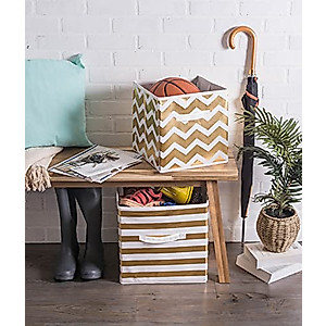 DII Non Woven Polyester Storage Bin, Metallic Chevron, Gold, Large Set of 2