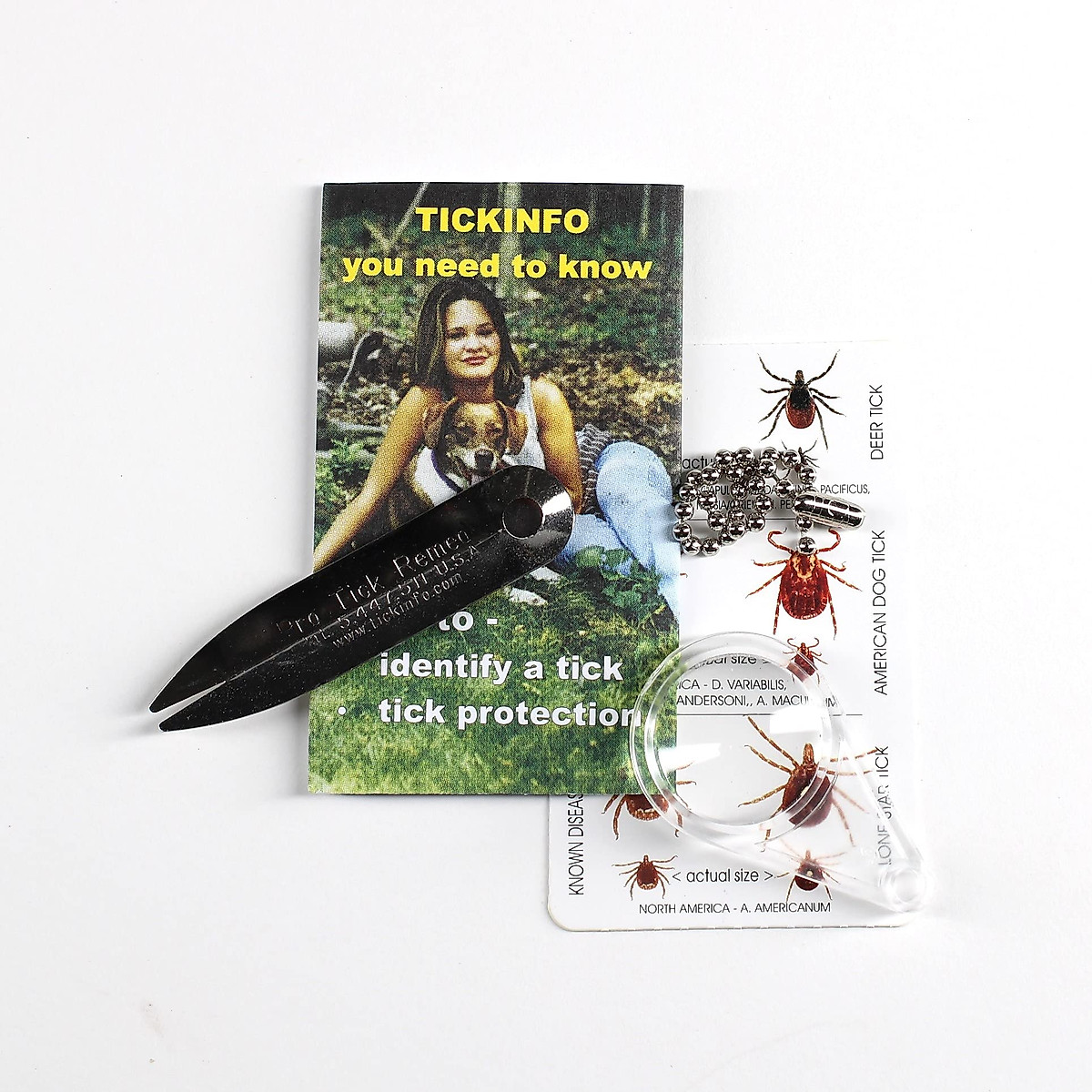 ProTick Remedy 5-Piece Kit (2 Pack) – Precision Steel Tick Remover, 5X Magnifier, Chain, Tick ID Card, Tick ID Information and Protection. Removes All Tick Species and Sizes from Humans and Animals