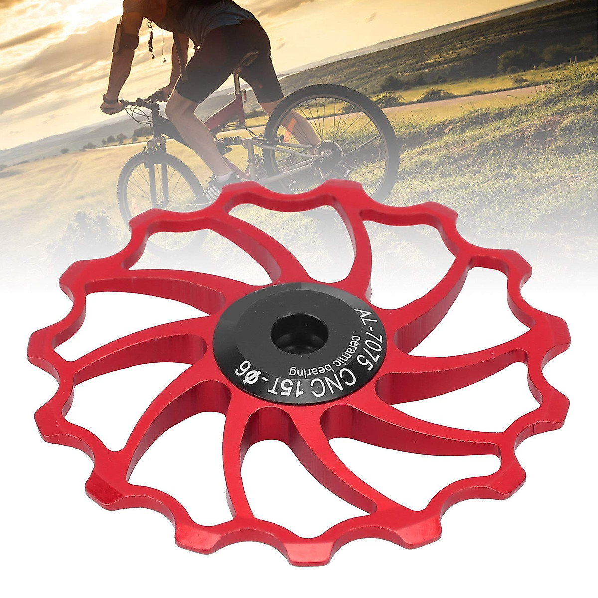 Bike Guide Pulley, 15T Rear Derailleur Pulley Aluminum Alloy Ceramic Bearing Guide Wheel Pulley, Bicycle Guide Wheel for Road Bike, Mountain Bike, MTB, BMX(Red)