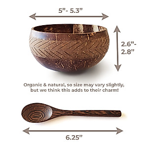 NAYOMI Coconut Bowls with Spoons - Artisan Handmade Designs on Coconut Bowl Set of 4 for Acai Bowls, Buddha Bowls, Smoothie Bowls and Spoons. Eco-friendly and Vegan Coconut Shell Bowls