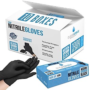 CLEAN SPACE PROJECT Nitrile Gloves - Disposable, Non-Latex and Powder Free, Food Safe Cooking Gloves - Black Gloves for Cleaning, Tattooing, Painting, Detailing & Repair (Medium, Case of 1000)