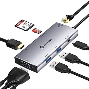 Ankmax USB C Hub P831HGS 8in1 USB Type C Adapter with 4K HDMI, VGA, 1Gbps RJ45 Ethernet Port, 2 USB 3.1, PD Charging Port, SD/TF Card Reader for MacBook/Pro/Air，iPad Pro and Type C Windows Laptops