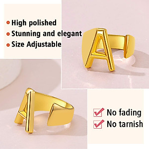 FindChic Custom Name Ring, Personalized Initial Ring, Letter C Statement Cuff Rings for Women Alphabet Knuckle Ring Engravable 18K Gold Plated Resizable Fashion Jewelry Gift