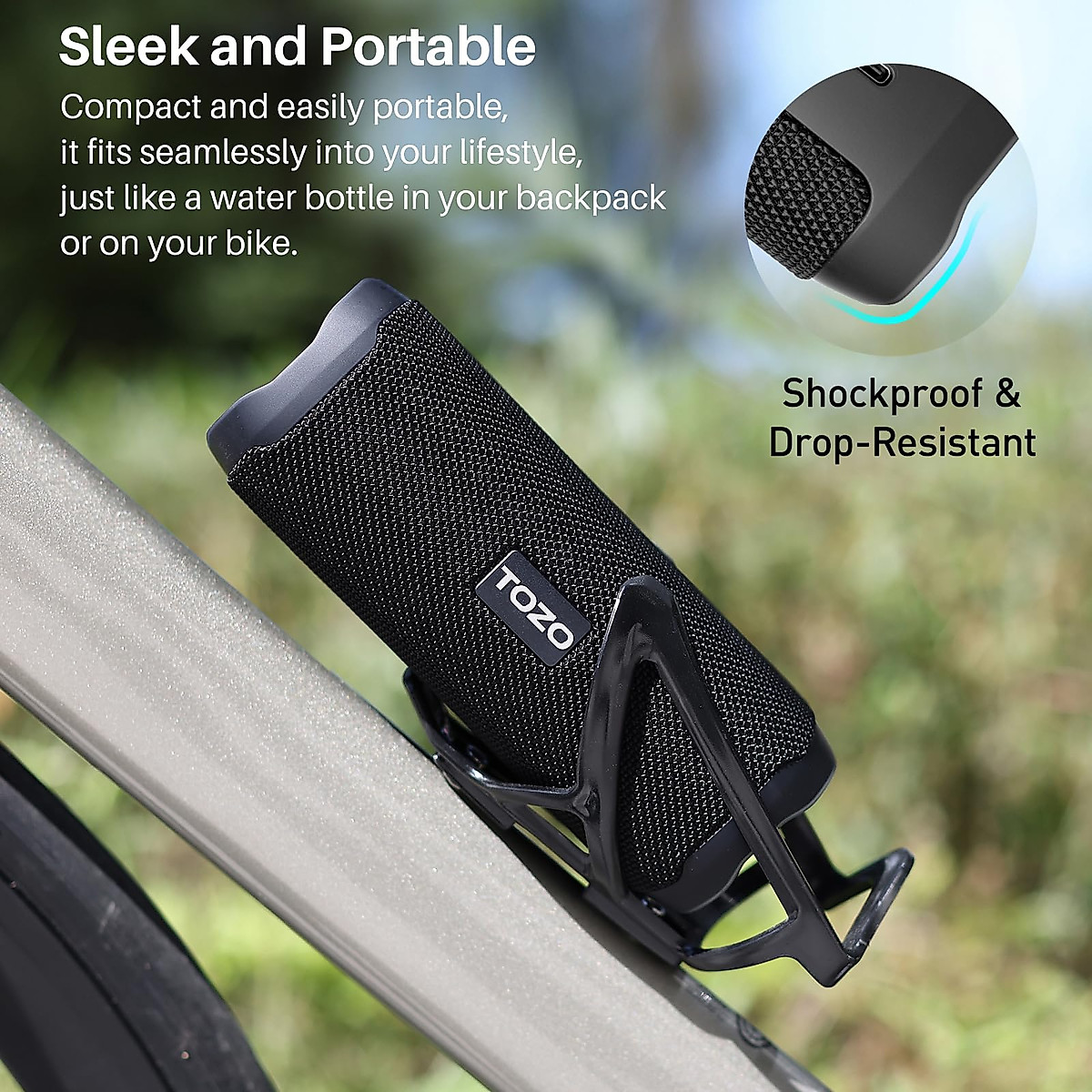 TOZO PA2 Bluetooth Speaker with Dual Drivers & Dual Bass Diaphragms, Deep Bass Loud Stereo Sound, IPX8 Waterproof, 25H Playtime, Custom EQ App Portable Wireless Speaker for Home Outdoors Travel Black