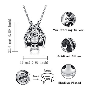 APOTIE Vampire Bat Urn Necklace for Ashes 925 Sterling Silver Goth Cremation Jewelry Memorial Keepsake Pendant for The Loved One
