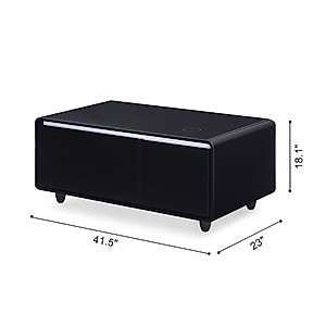 TOUPUWAN Modern Smart Coffee Table with Built-in Refrigerator, Outlet Protection, Wireless Charging Module, Mechanical Temperature Control, Power Outlet, USB Port, Ice Water Port and Power Port Black