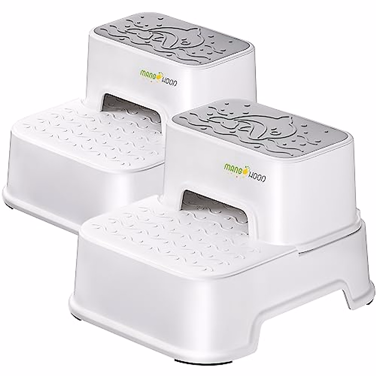 Two Step Stool for Kids, Double up Baby Child Toddler Stepping Stool for Potty Training,Bathroom Sink,Kitchen,Toilet Stool with Anti-Slip Strips for Safety, Stackable, Wide Step (2 Packs White)