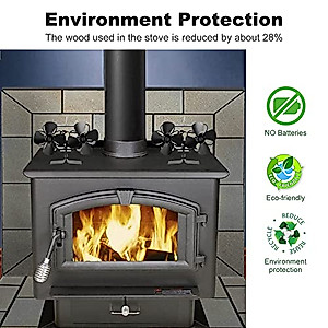 PETCHOR 8 Blades Wood Stove Fan, Heat Powered Fan, Stove Top Fan for Wood Stove, Magnetic Fireplace Fans Non Electric with Thermometer for Wood/Log Burner/Fireplace