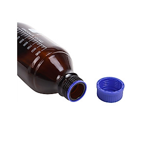Moonetto 4 Pack 1000ml Amber Brown Glass Graduated Round Lab Bottles Autoclavable Reagent Media Storage Bottle With GL45 Blue Screw Cap