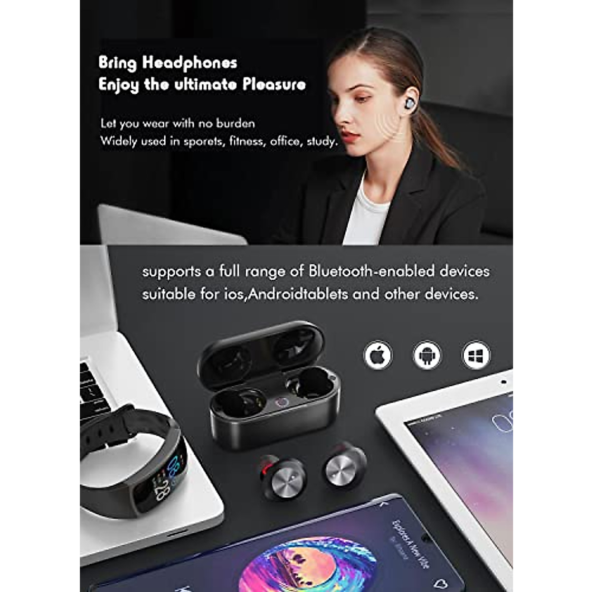 True Wireless Earbuds Bluetooth 5.3 Headphones Waterproof IPX7 Sports Wireless Ear buds with Microphone in-Ear Headphones Workout Running TWS Wireless Earphones with Charging Case for iPhone Android