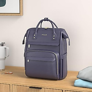 LOVEVOOK Vintage Leather Backpack for Women,17 inch Leather Laptop Backpack Women Teacher Nurse Work Travel Backpack Computer Laptop Bags,Professional Backpack Purse Tote Carry On Backpack,Indigo Ink