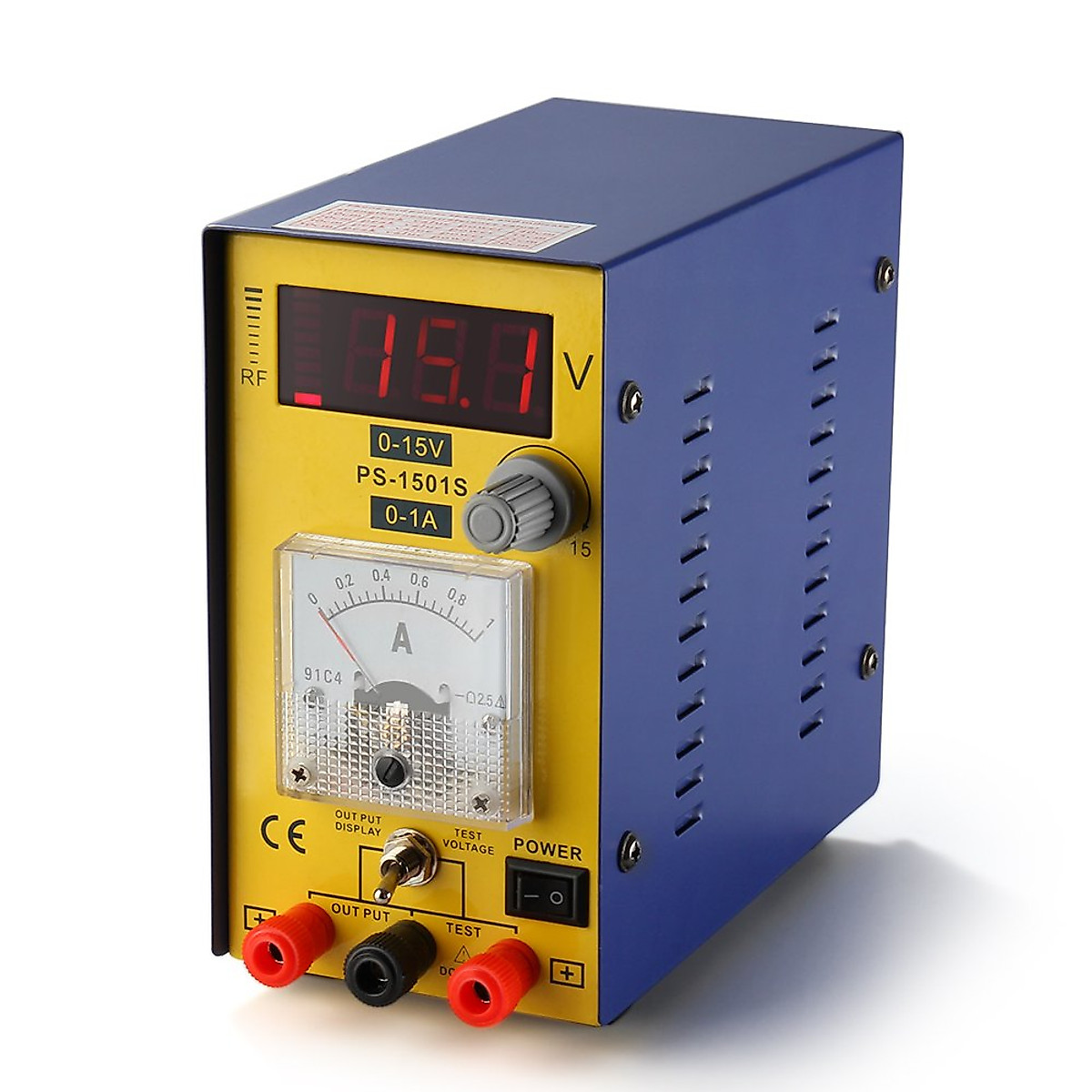 Flexzion DC Compact Power Supply 15V 1A - Adjustable Variable Regulated Digital Precision Equipment with LED Display Multimeter Test Hook Probe Clip Cable AC Lab Grade for Cell Phones Electronics