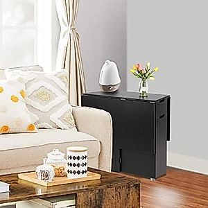 AKVOMBI Folding Dining Table with Storage, Drop Leaf Tables for Small Spaces with Wheels, Space Saving Kitchen Dining Table for Kitchen & Dining Room, Black