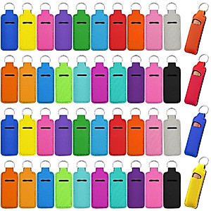 Yisong Lipstick Holder Keychain Neoprene Lip Balm Holder Portable Lip Gloss Keychain Pocket Keychain Women Travel(40 Pack)