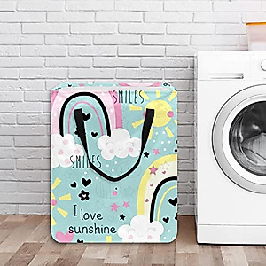Cute Rainbow Clouds Sun Print Collapsible Laundry Hamper, 60L Waterproof Laundry Baskets Washing Bin Clothes Toys Storage for Dorm Bathroom Bedroom