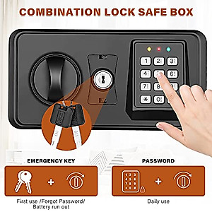 1.0 Cubic Safe Box Fireproof Waterproof with Digital Keypad Key, Anti-Theft Fireproof Safe with Fireproof Money Bag, Security Home Safe for Pistol Money Medicine Important Documents