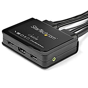 StarTech.com 2 Port HDMI KVM Switch - 4K 60Hz - Compact Dual Port UHD/Ultra HD USB Desktop KVM Switch w/Integrated 4ft Cables & Audio - Bus Powered & Remote Switching - MacBook ThinkPad (SV211HDUA4K)