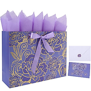 Qirrmiy 16.5" Extra Large Rose Purple Gift Bag Set with Greeting Card and Tissue Paper for Celebrating Birthdays, Mother's Day, Weddings, Anniversaries - 16.5”x5.5”x12.6”, 1 Pcs.